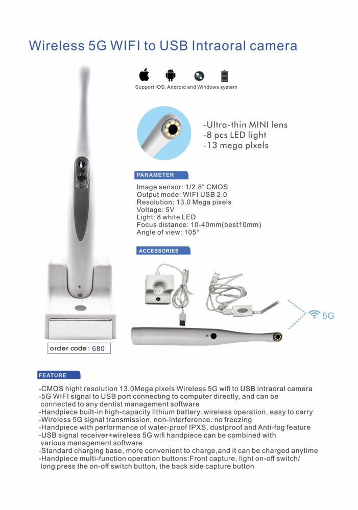 Wireless 5G WIFI to USB Intraoral camera(680) - 普优美医疗promed dental
